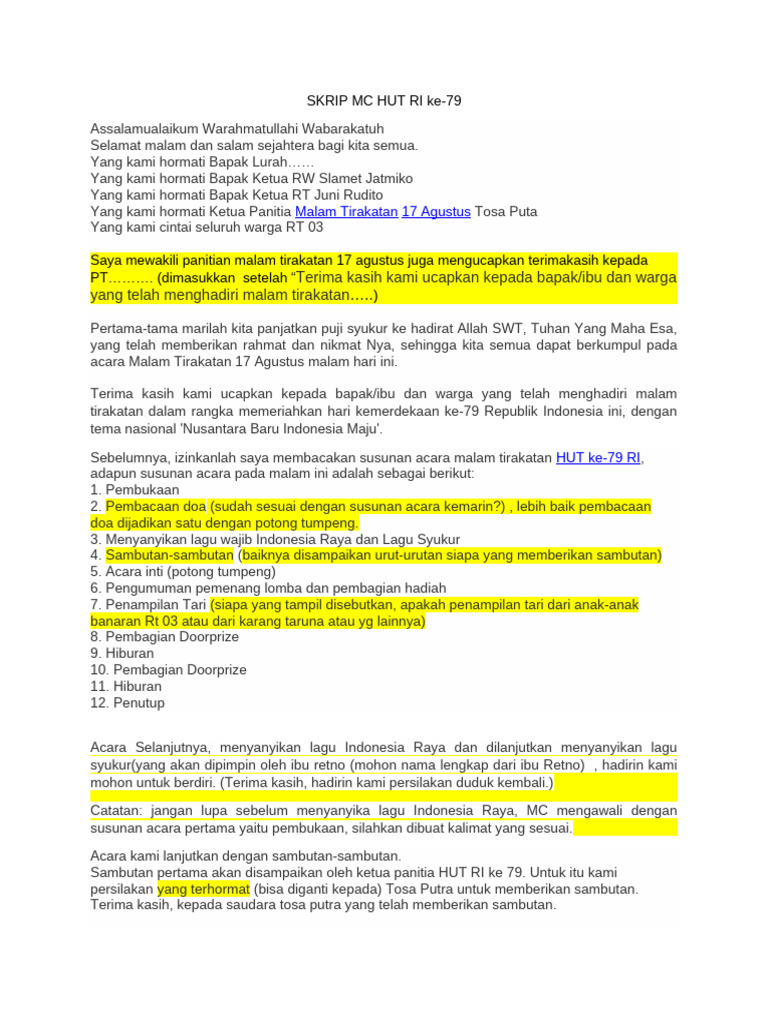 SKRIP MC HUT RI Ke79 | PDF