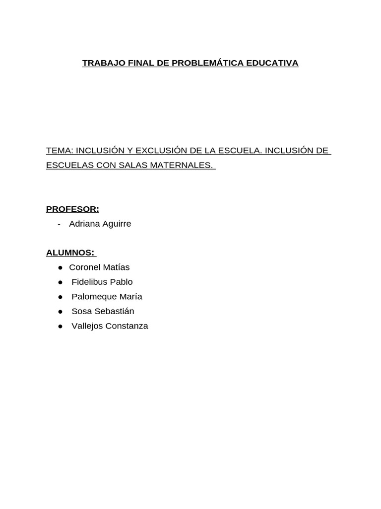Trabajo Practico Final Problematica Educativa | PDF