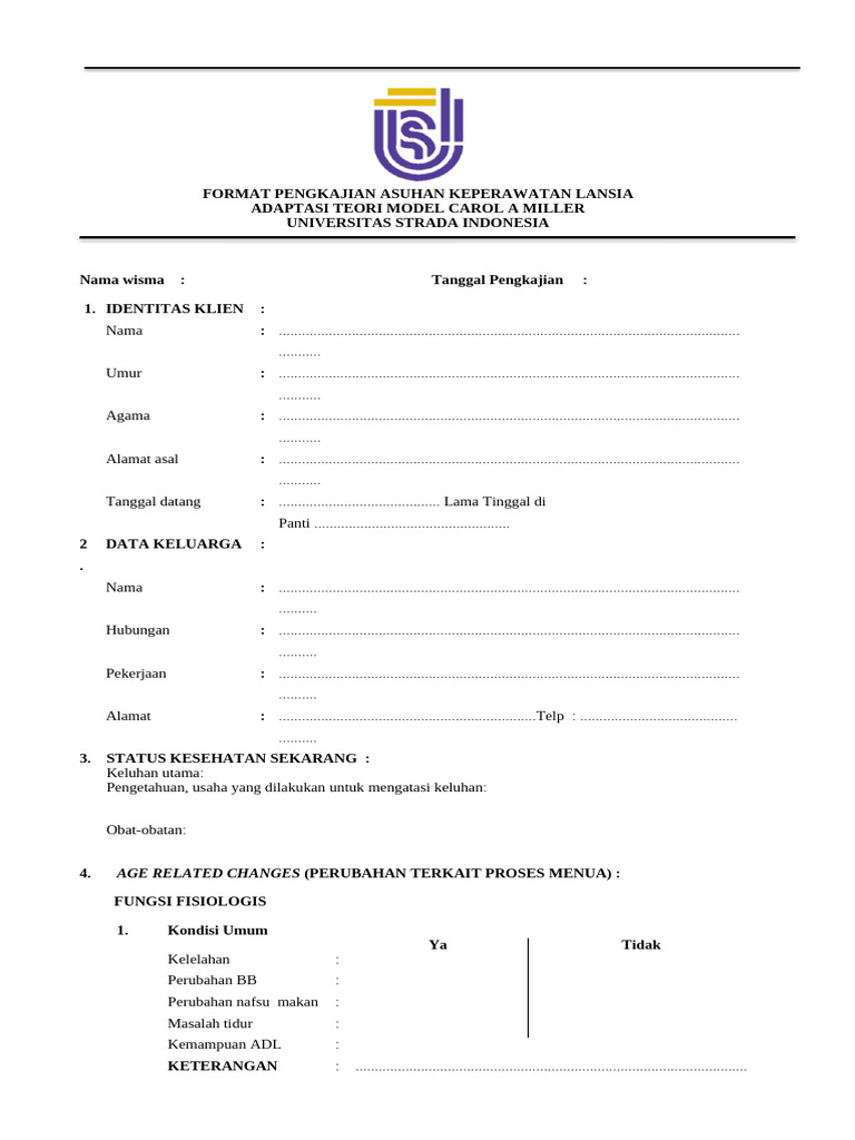 Format Pengkajian Asuhan Keperawatan Gerontik | PDF