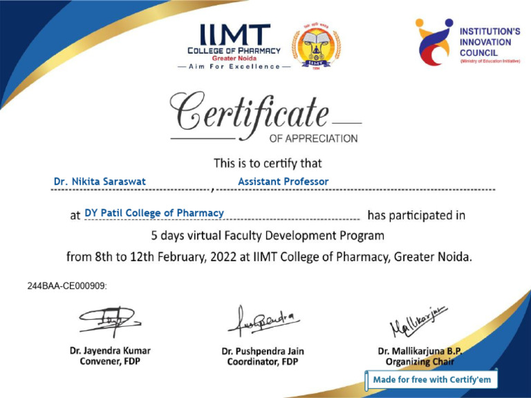 1-IIMT FDP Certificate | PDF