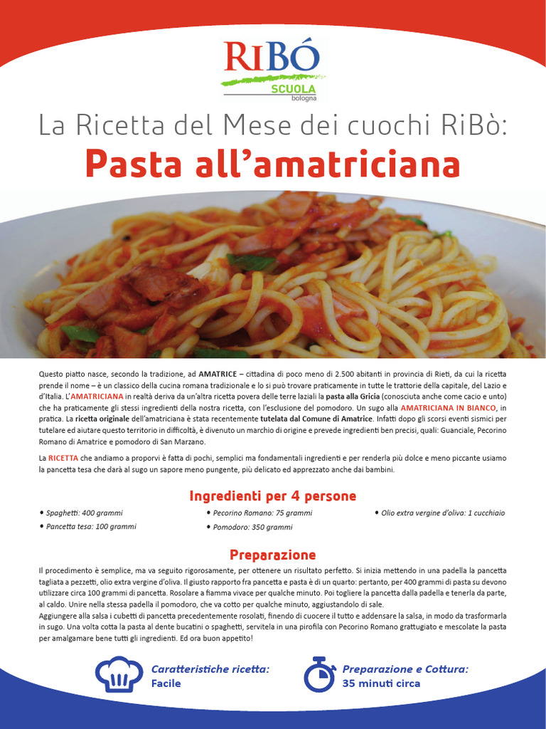 A4 Ricetta Pasta Amatricianaok Ribo 3221 | PDF