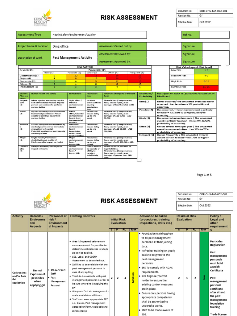 DMG Office Risk Assessment | PDF