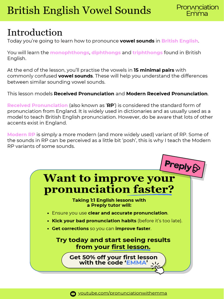 British English Vowel Sounds PDF | PDF