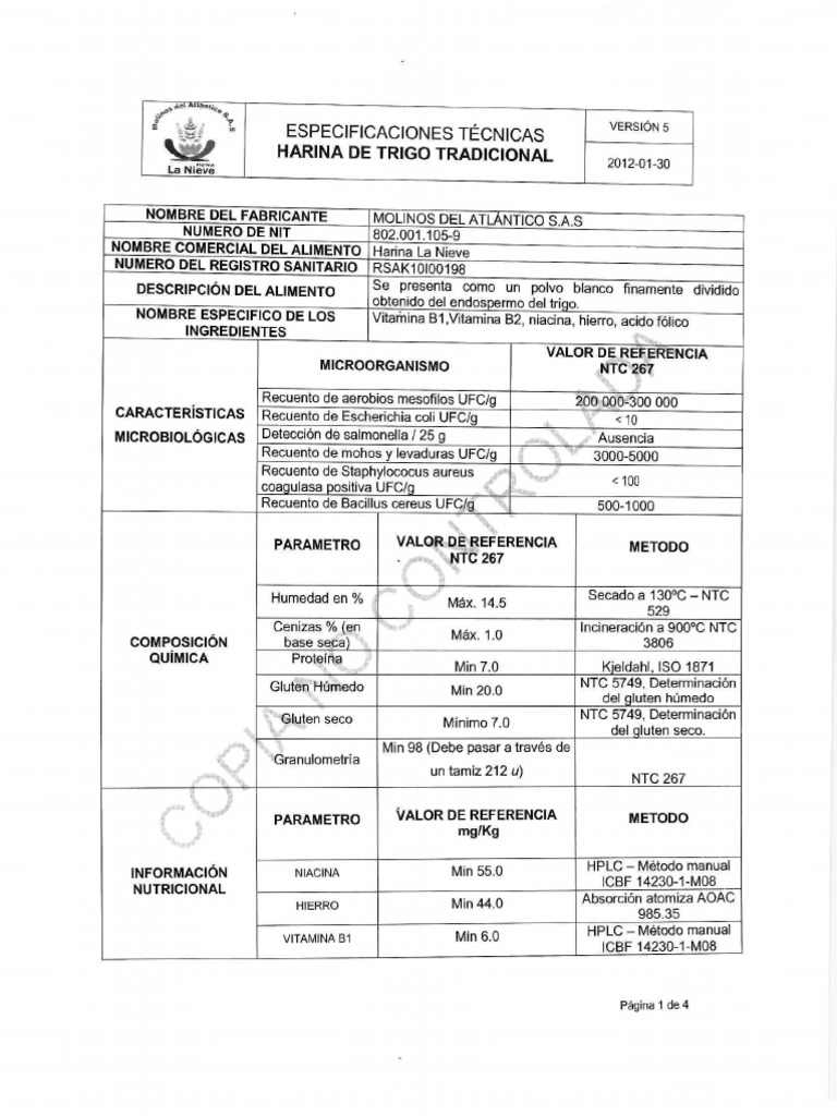 Fichas Tecnica Harinas | PDF