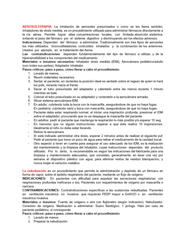 Procedimientos de Enfermeria | PDF | Medicina CLINICA | Especialidades Medicas