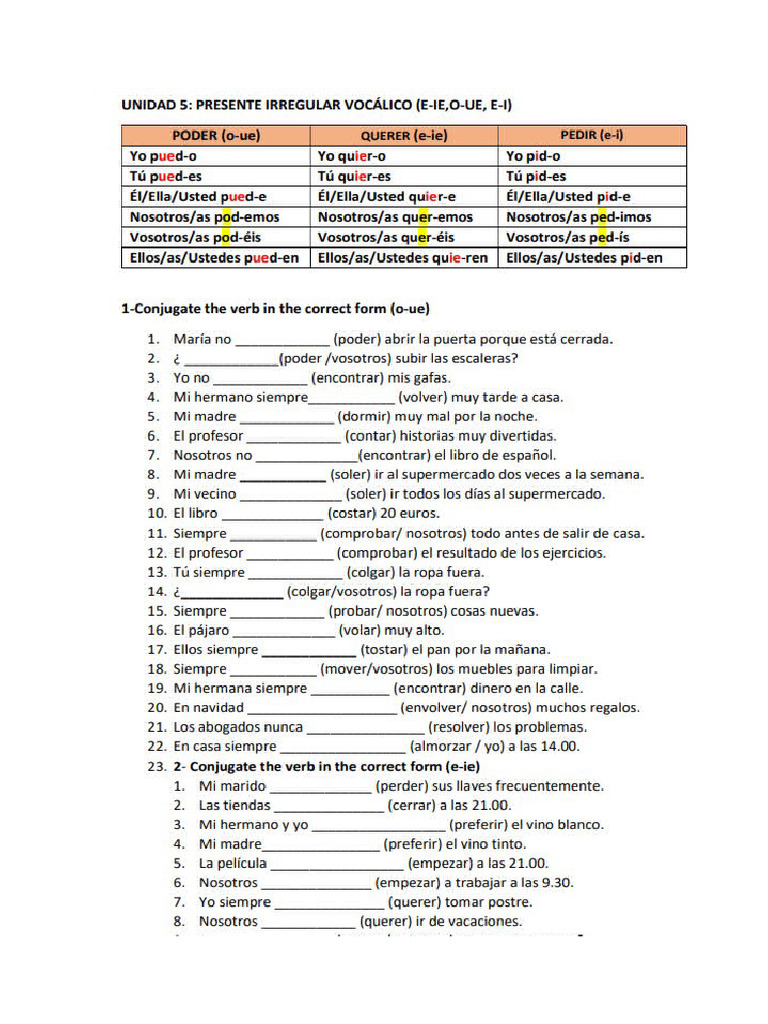 Presente Irregular - Práctica General | PDF