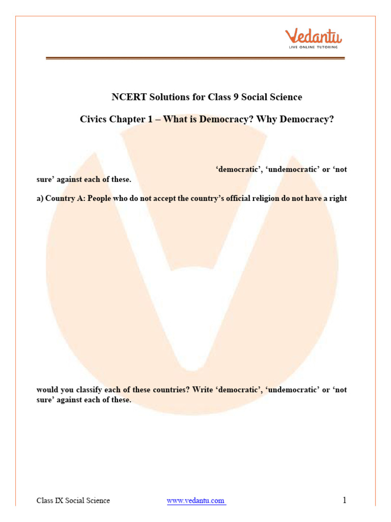 NCERT Solutions Class 9 Civics Chapter 1 What Is Democracy - Why ...