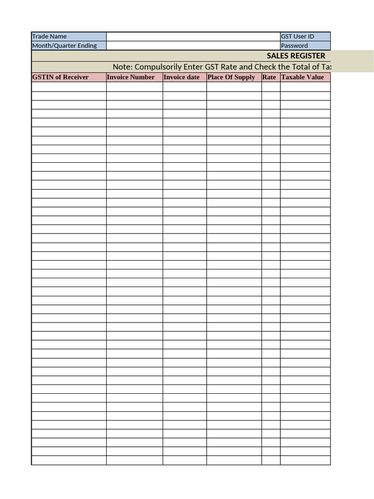 Format For Sales Register | PDF