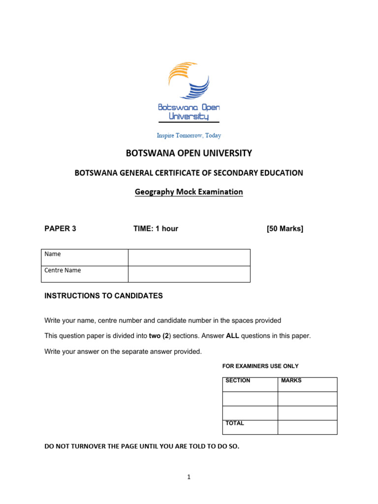 BGCSE Geography Paper 3 | PDF