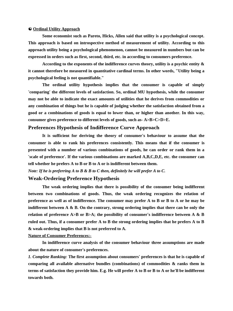 Ordinal Utility Approach | PDF