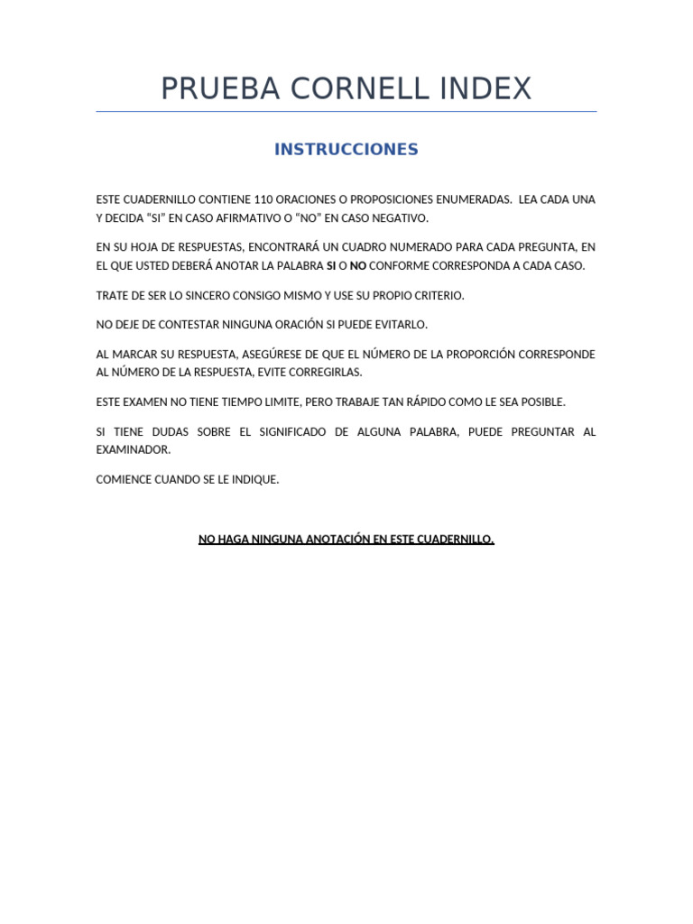 Prueba Cornell Index | PDF