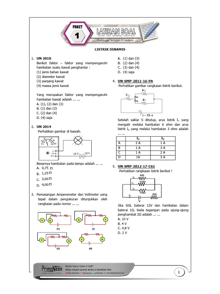 Ipa Bab 7 Latihan Soal Listrik Dinamis Edit | PDF