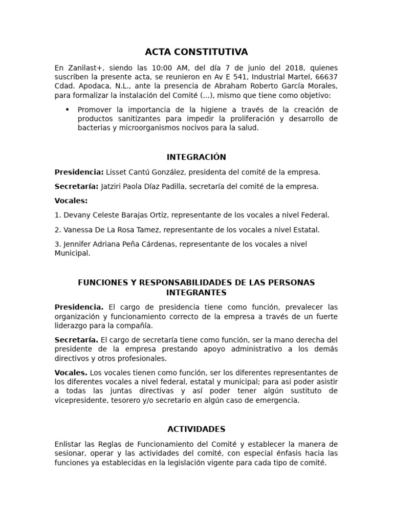 Acta Constitutiva | PDF | Gobierno