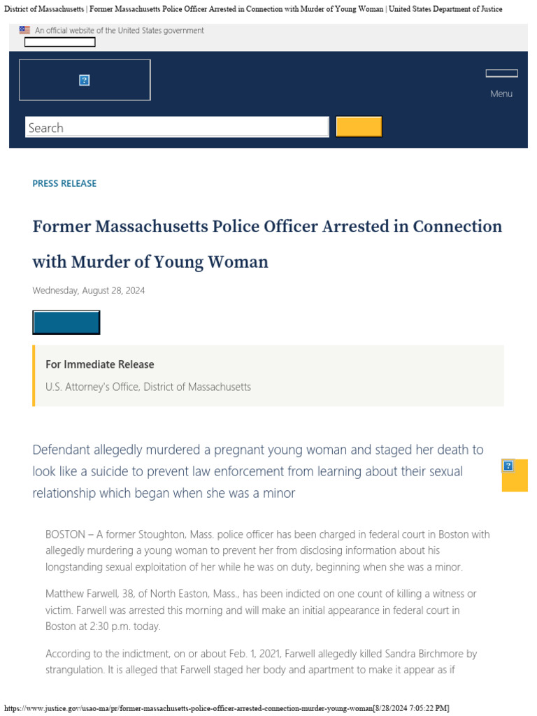 District of Massachusetts Former Massachusetts Police Officer Arrested | PDF | Police | Murder