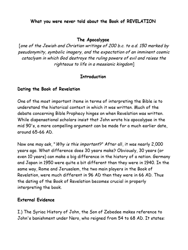 Preterist Revelation Pdf Book Of Revelation History