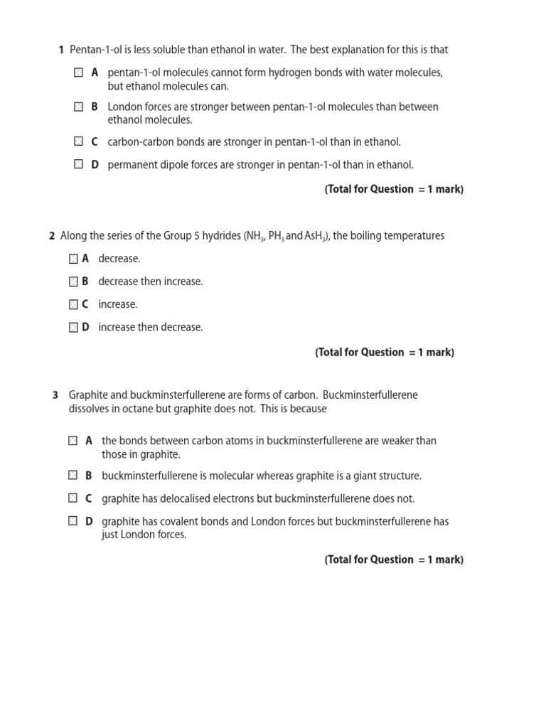 Intermolecular Forces (Multiple Choice) QP | PDF