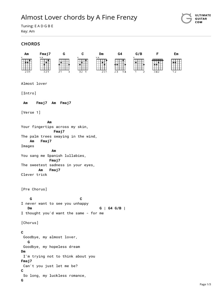 Almost Lover Chords by A Fine Frenzytabs at Ultimate Guitar Archive | PDF