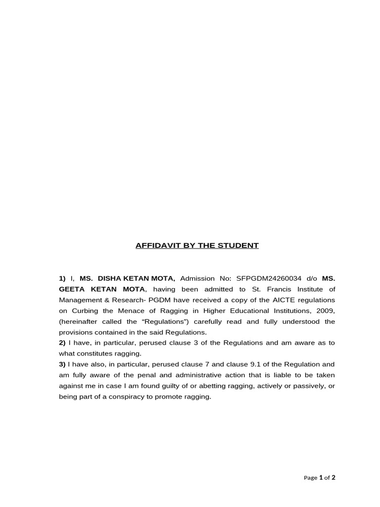 Affidavit by Student | PDF