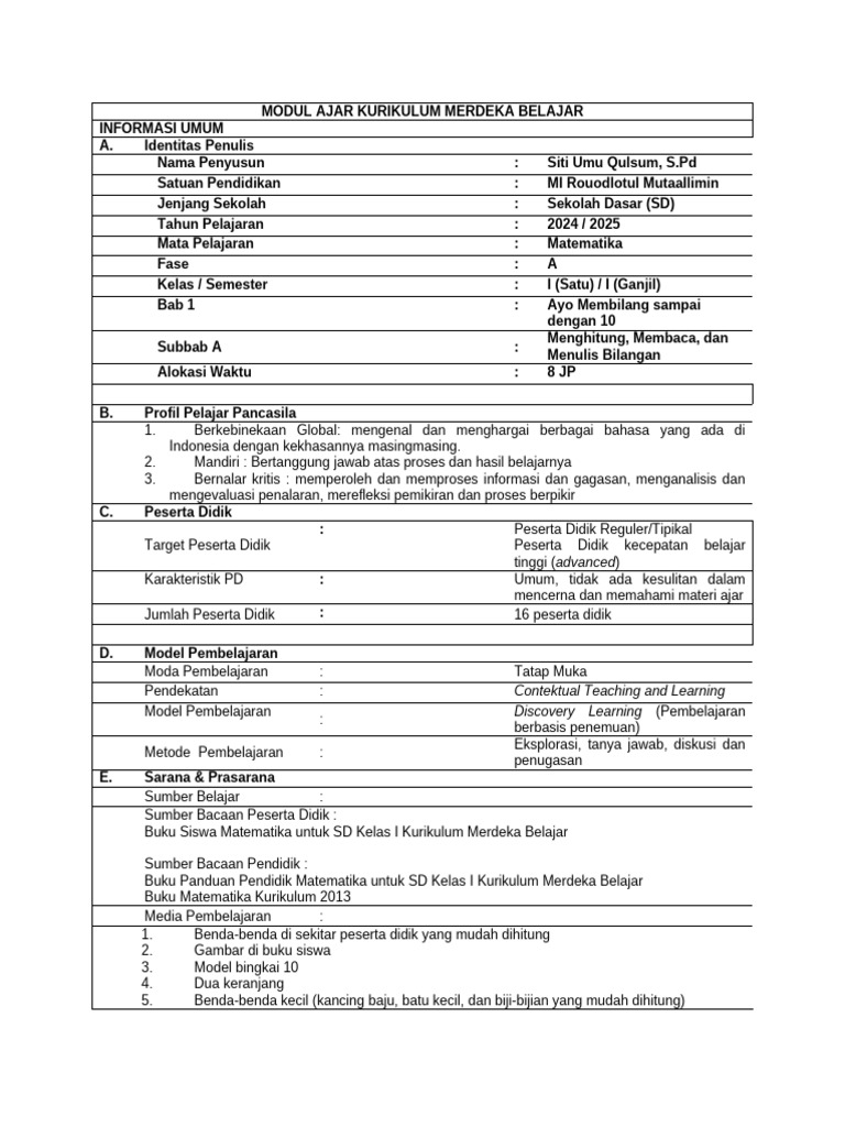 Modul Ajar Kurikulum Merdeka Belajar | PDF