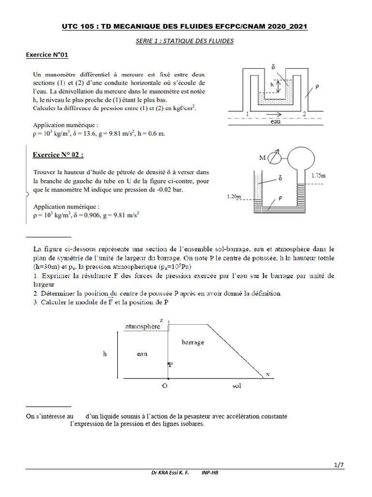 TD Mecanique Des Fluides Utc105 | PDF