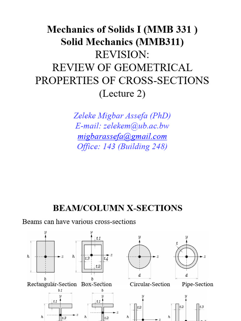 Lecture 2 - Mechanics of Solids I - MMB 331 | PDF | Mechanics | Geometry