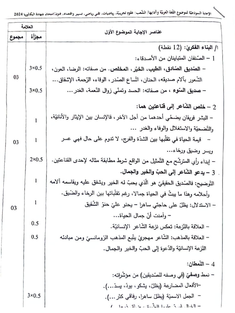 Correction Bac SC Arabe 2024 | PDF