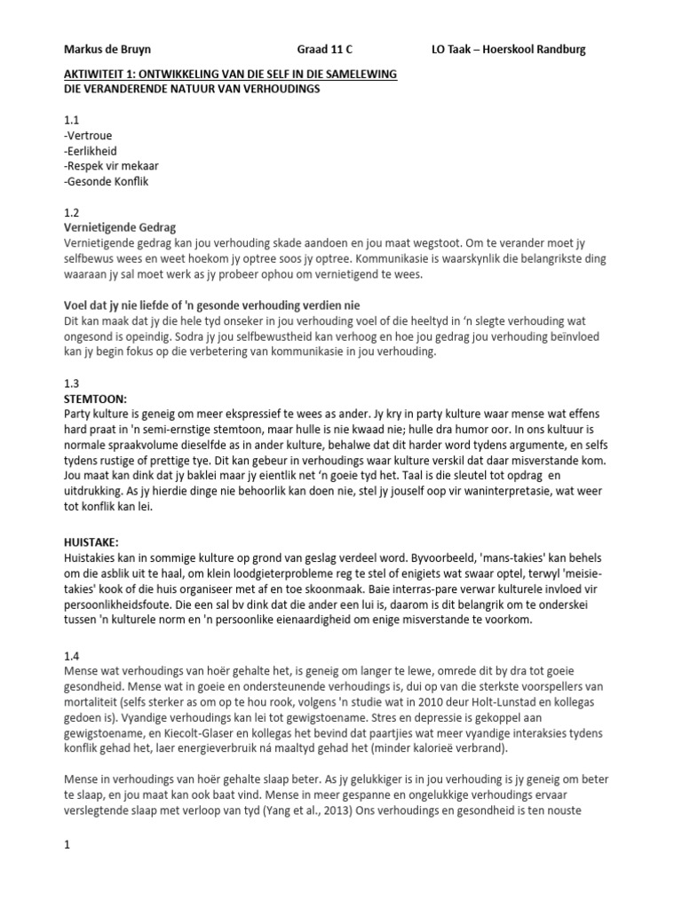 Graad 11 LO Taak 1 | PDF