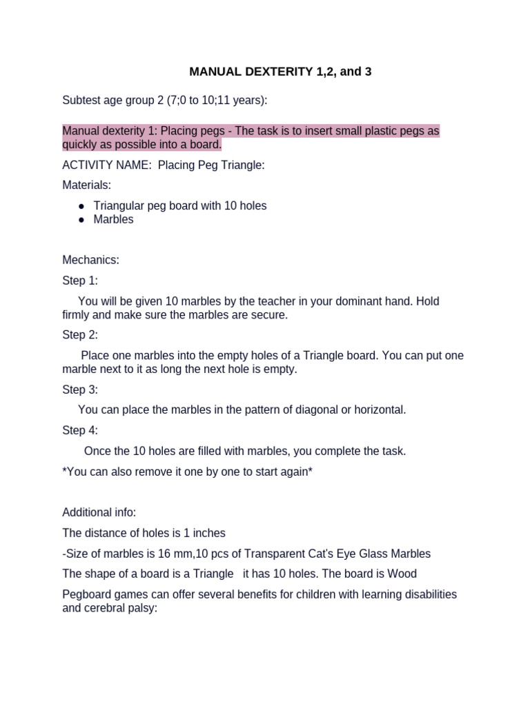 MANUAL DEXTERITY 1,2, and 3 | PDF | Cognitive Science | Home & Garden