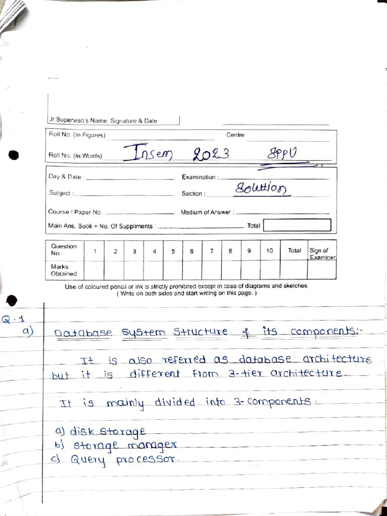 DBMS Insem 2023 Solution | PDF