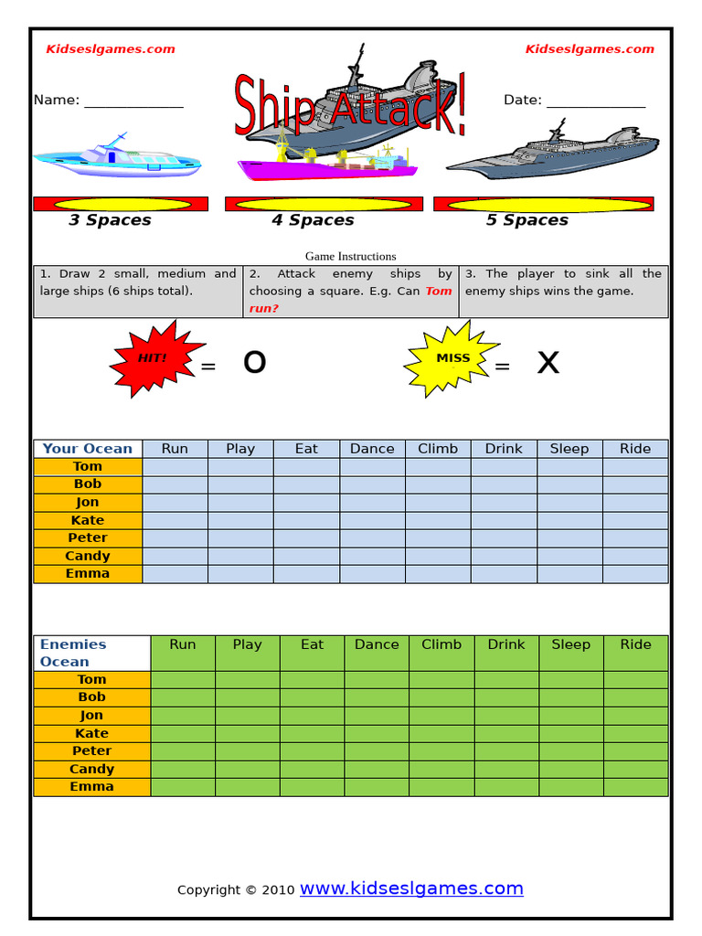 Ship Attack Interactive Grammar Board Game | PDF