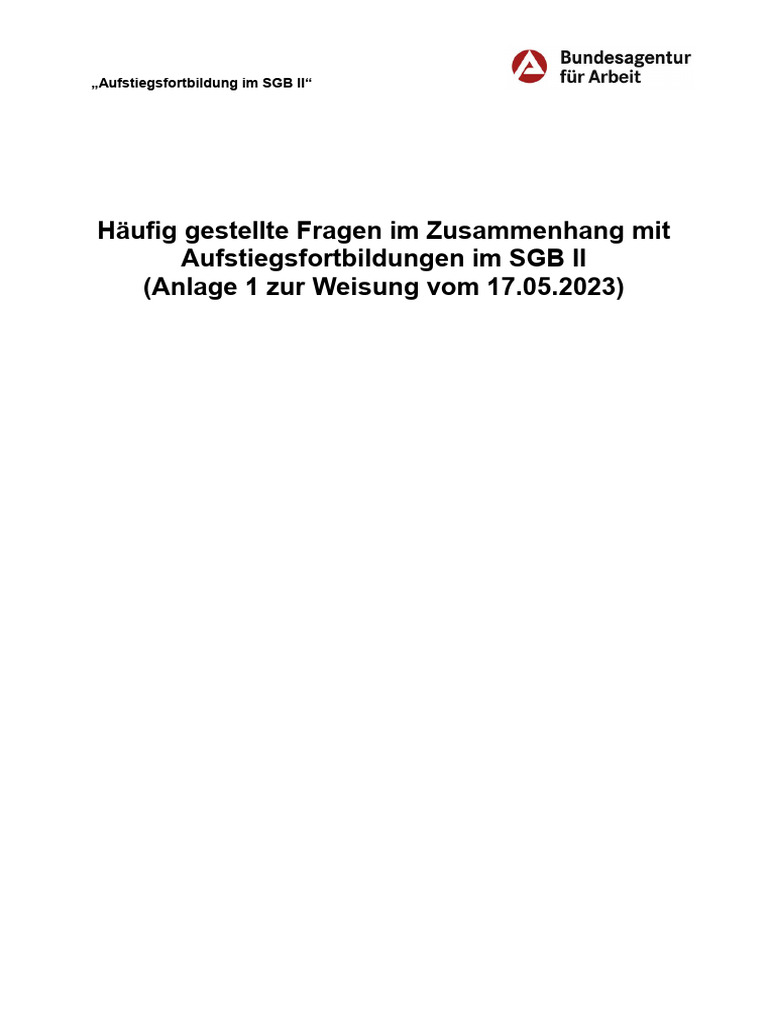 Faq Aufstiegsfortbildungen Im SGB II Ba044036 | PDF