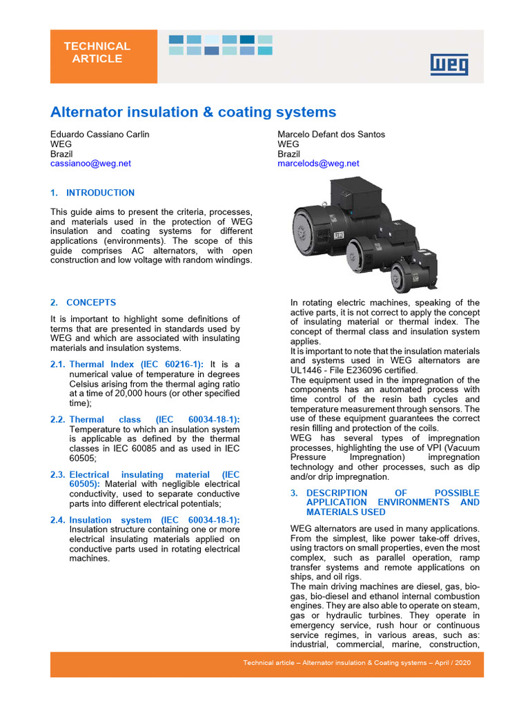 WEG Alternator Insulation and Coating Systems Technical Articles ...