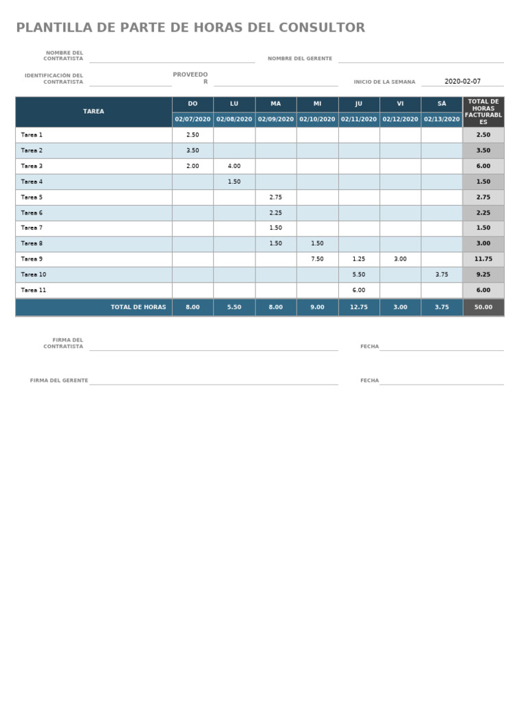 IC Consultant Timesheet Template Updated 27201 ES | PDF