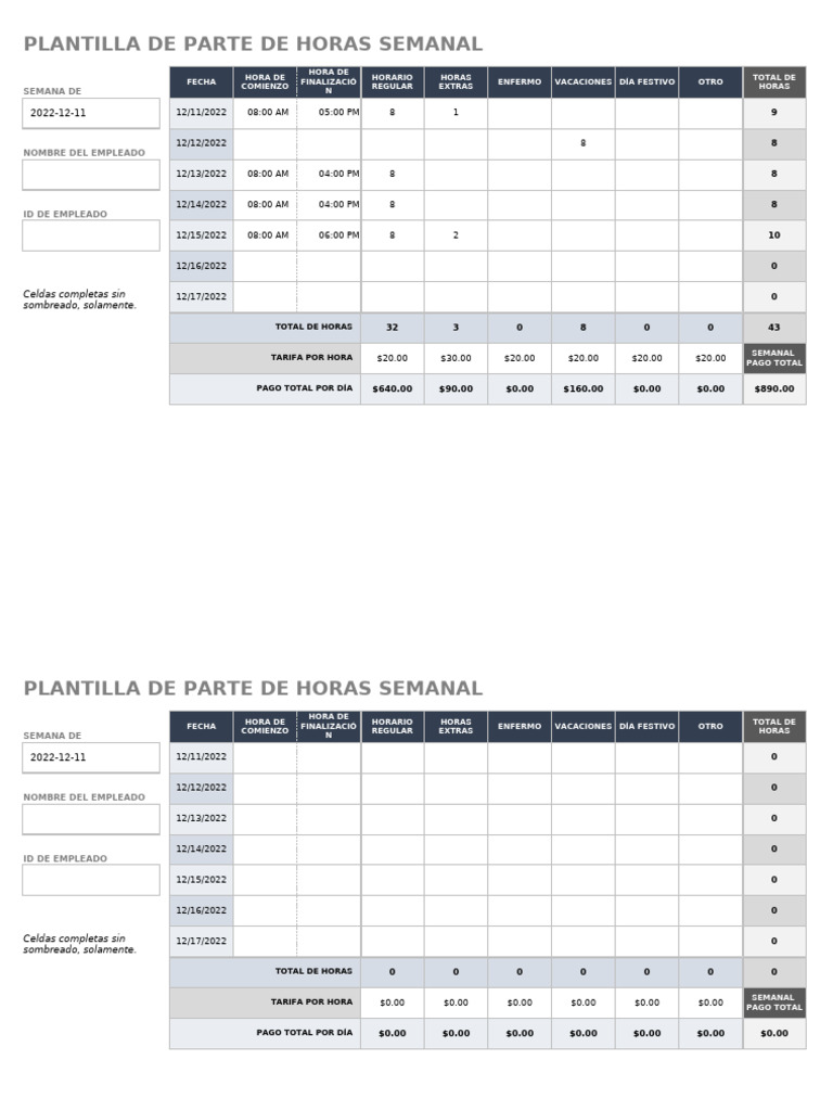 IC Weekly Timesheet Template 27201 ES | PDF