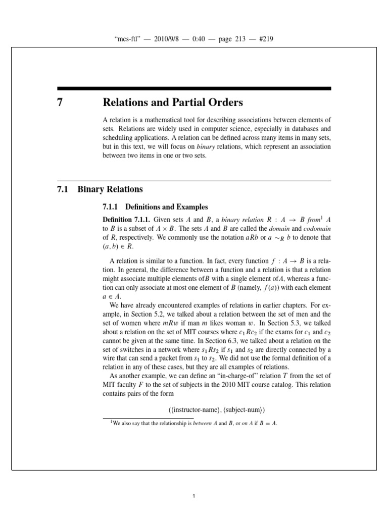Chapter 7 - Relations and Partial Orders - Lehman, Eric, Leighton, Tom, Meyer, Albert | PDF