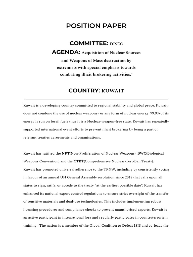 Position Paper (Kuwait DISEC) Ved | PDF