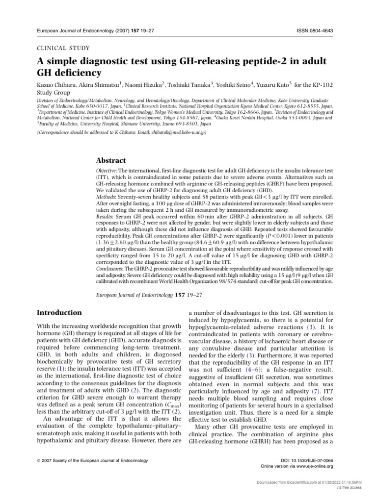 (1479683X - European Journal of Endocrinology) A Simple Diagnostic Test ...