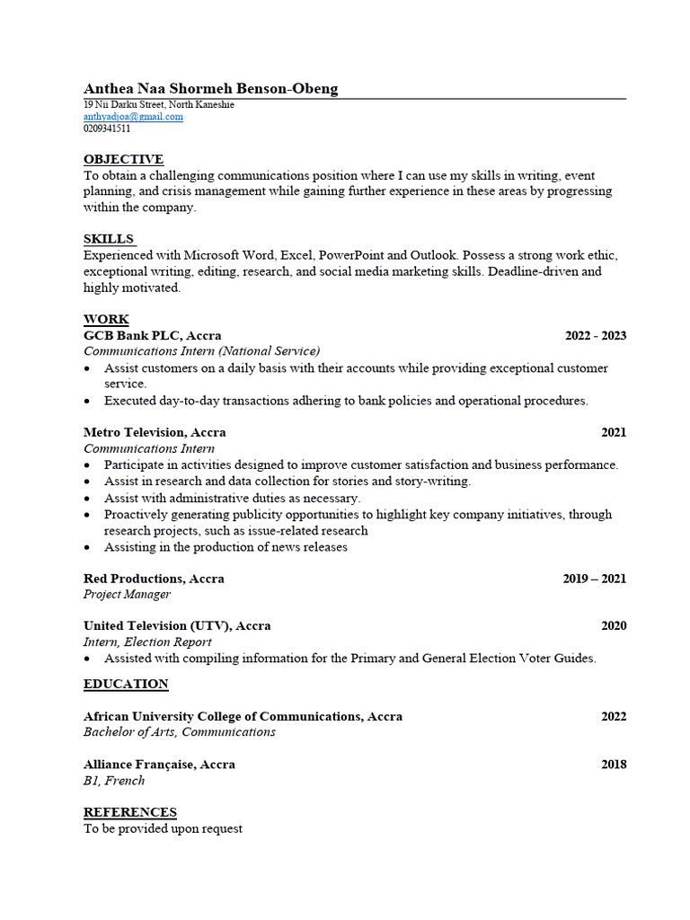 CV - Anthea Benson-Obeng | PDF