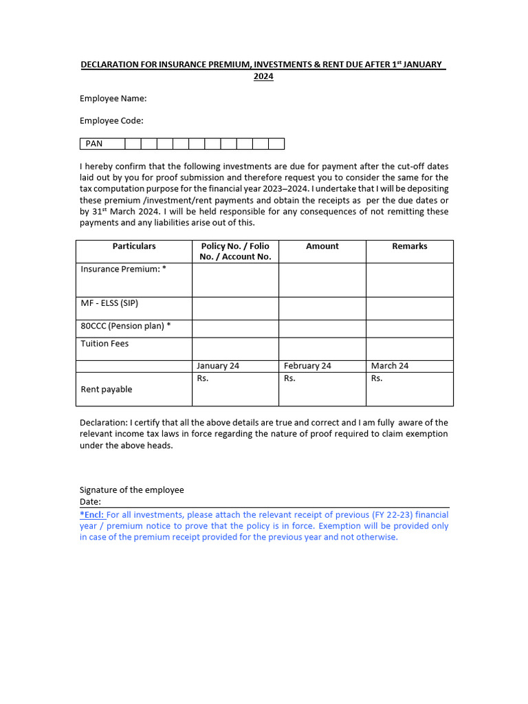Future Declaration Forms For Tax Proofs | PDF | Finance & Money Management