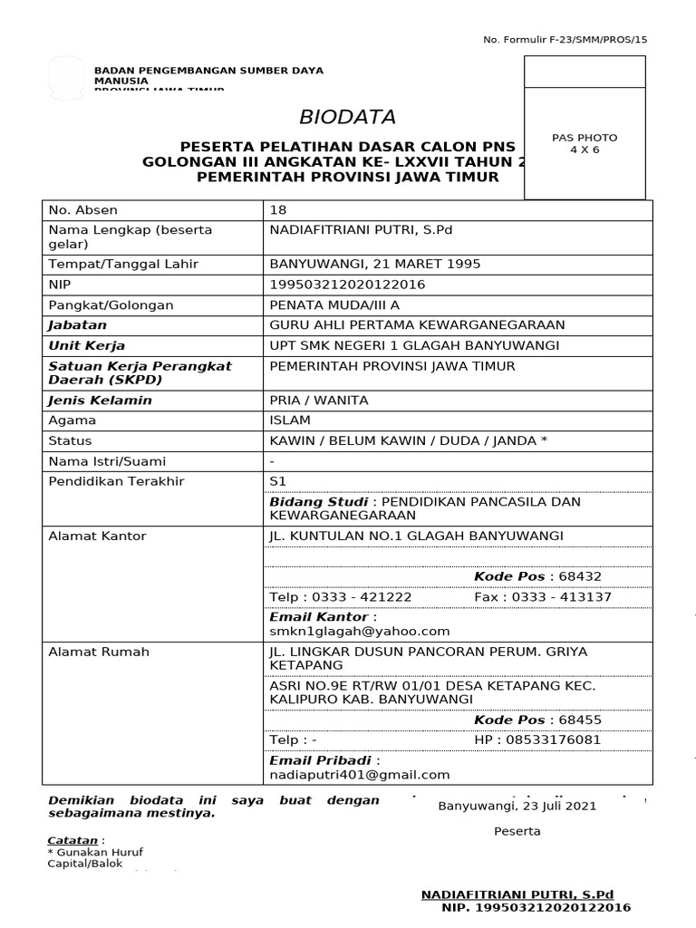 Biodata Latsar | PDF