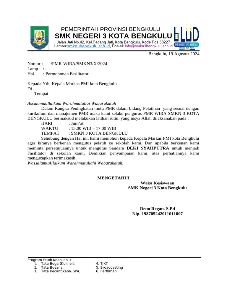 Surat Permohonan Fasilitator | PDF