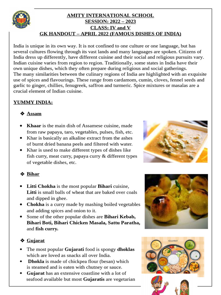 G.K. Handout - Famous Dishes of India - April 2022 | PDF | Indian ...
