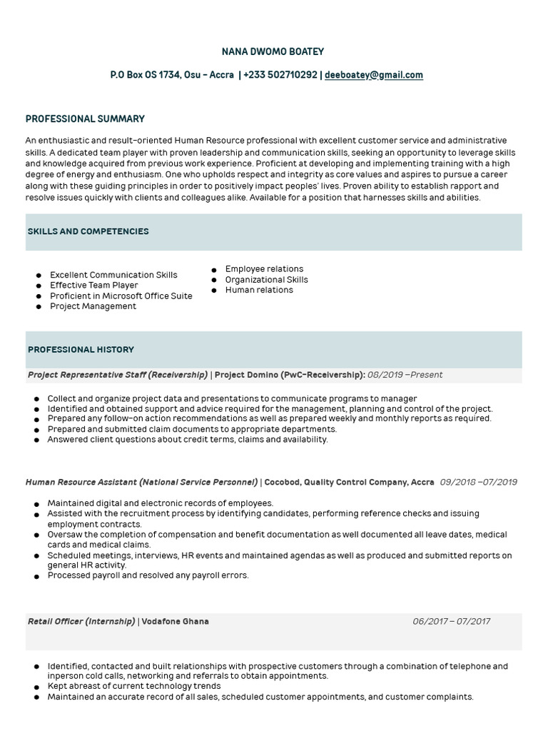 Nana Dwomo Boatey's Resume | PDF