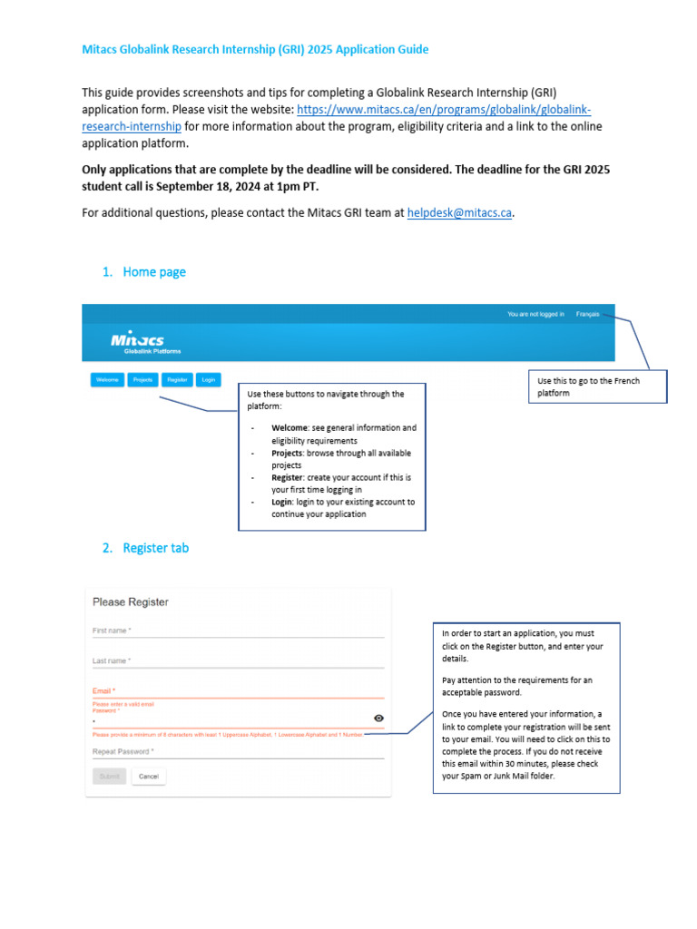 Mitacs Globalink Research Internship (GRI) 2025 - Student Application Guide | PDF
