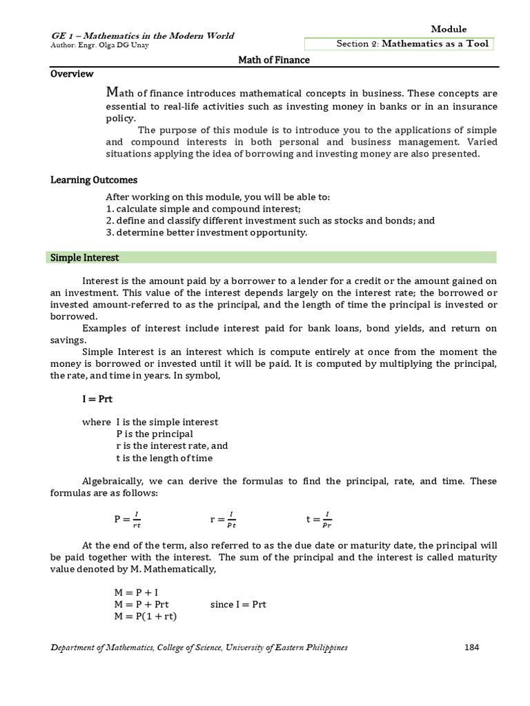 MODULE Math of Finance | PDF