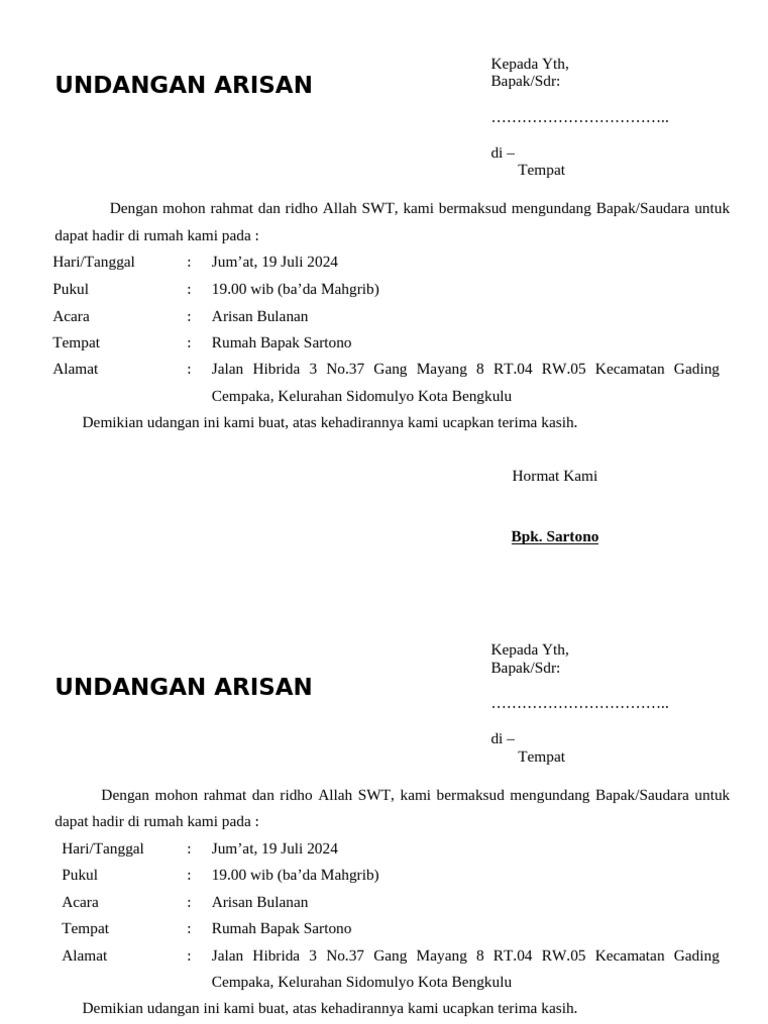 Undangan Arisan | PDF