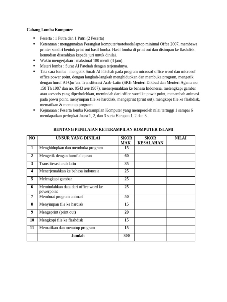 Cabang Lomba Komputer Mapsi | PDF