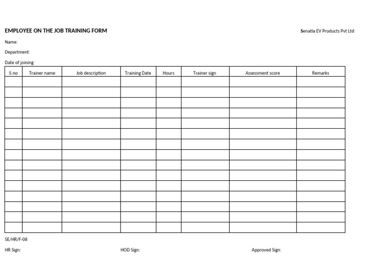 Employee On The Job Training Form | PDF