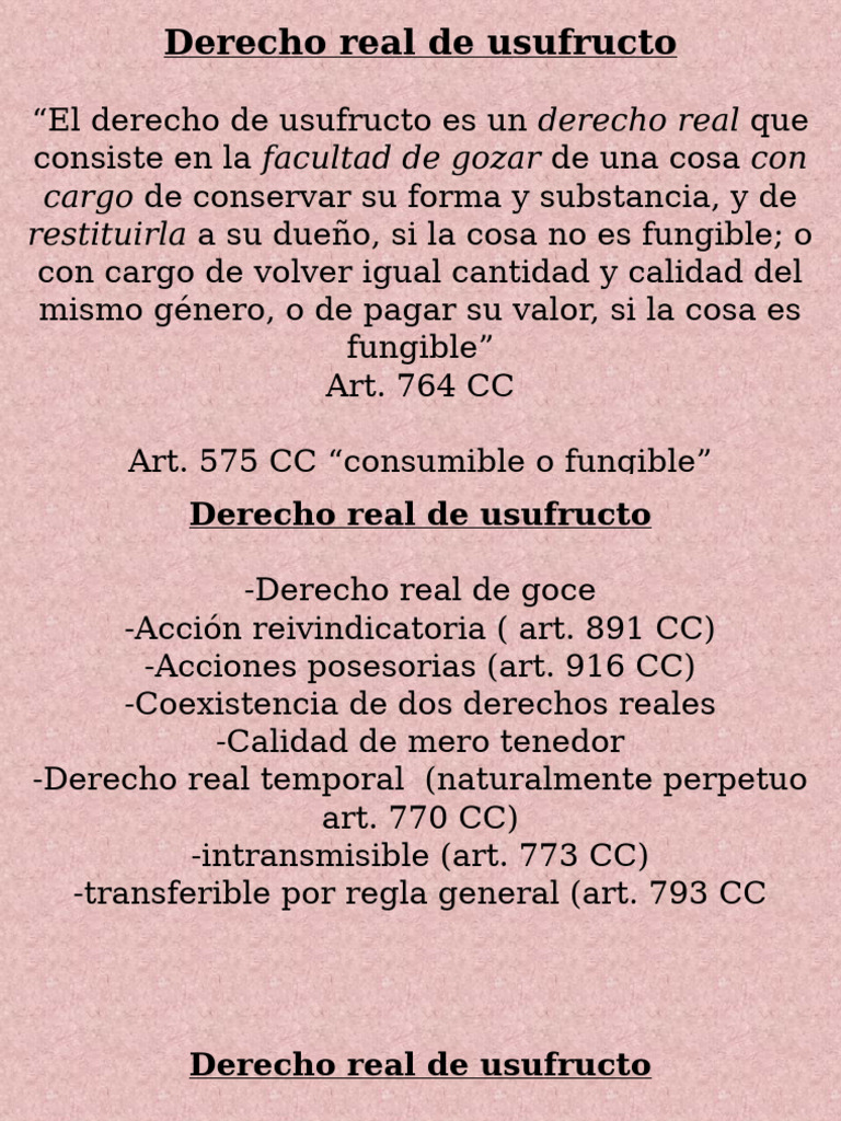 Derechos Reales Limitados. El Usufructo. | PDF | Ley de Propiedad | Derecho