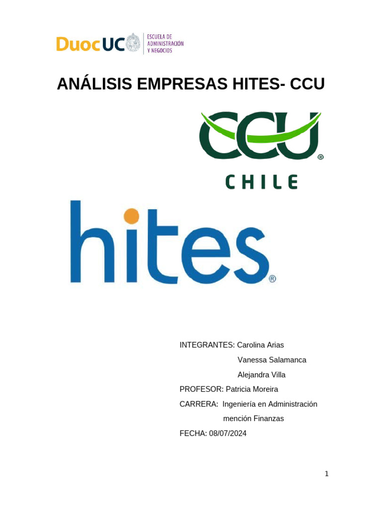 ANALISIS COMPARATIVO ENTRE LA EMPRESA HITES Y CCU (1) | PDF